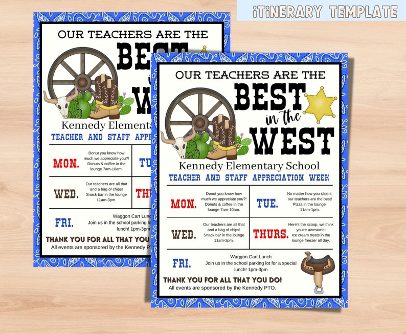 Western Theme Teacher Appreciation Week Itinerary. Flyer - Etsy