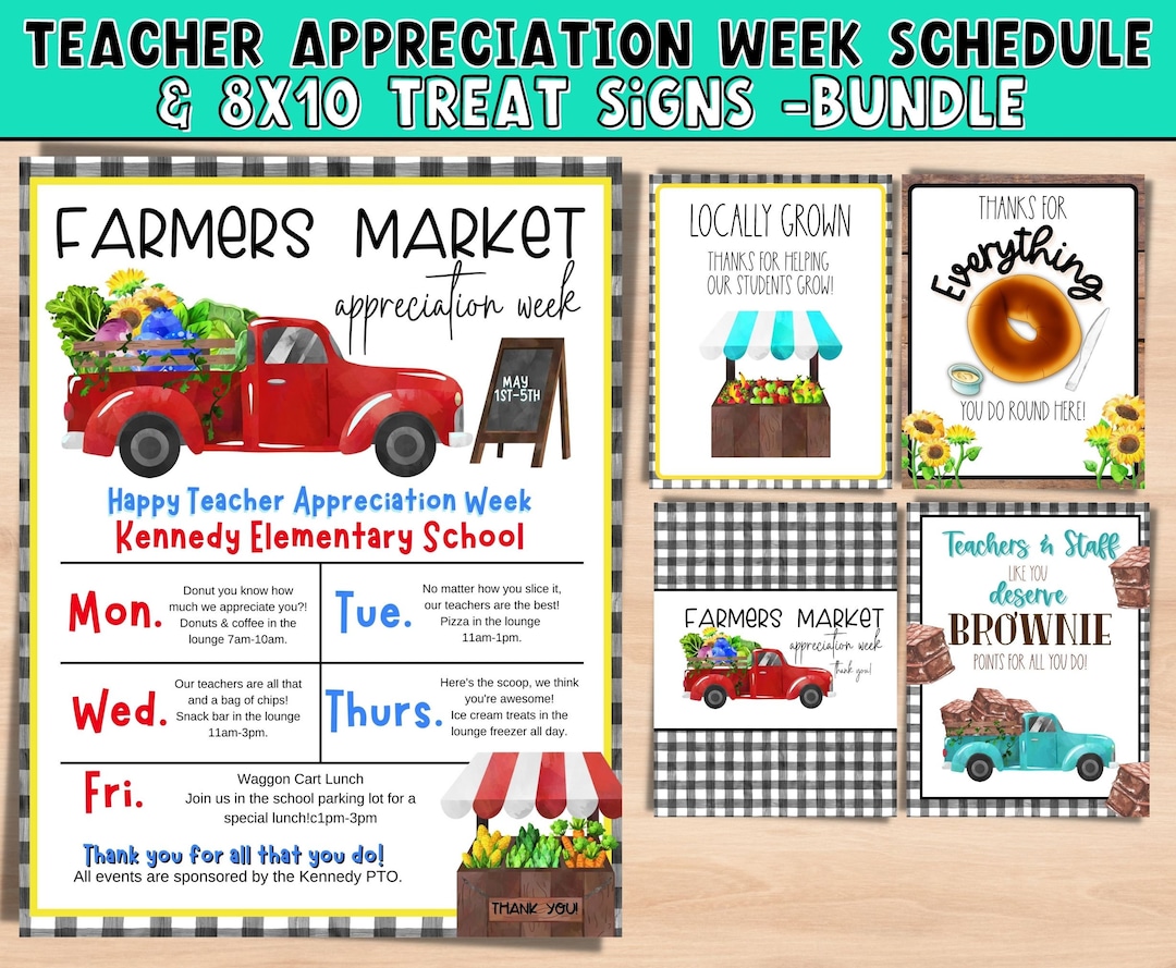 Farmers Market Teacher Appreciation Week Itinerary. Flyer Template for ...