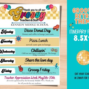 Groovy Retro Teacher Appreciation Week Itinerary. Flyer Template for ...