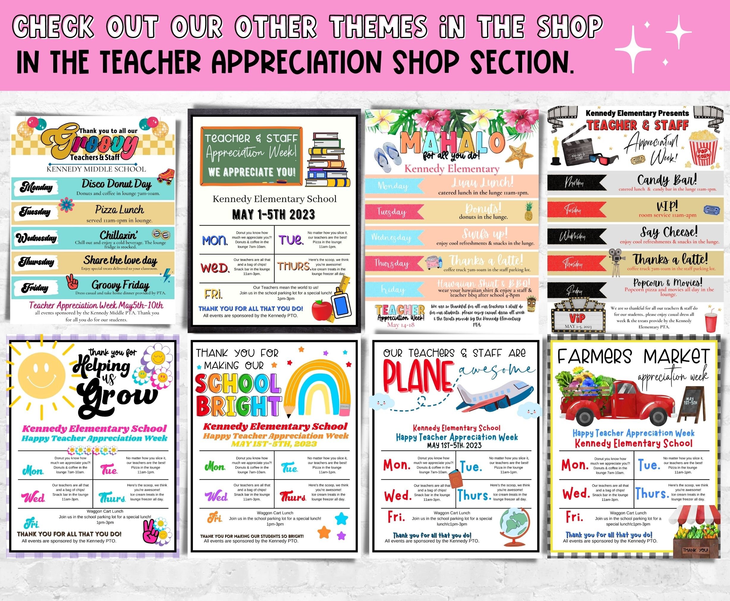 Rainbow Teacher Appreciation Week Itinerary. Flyer Template for Teacher ...