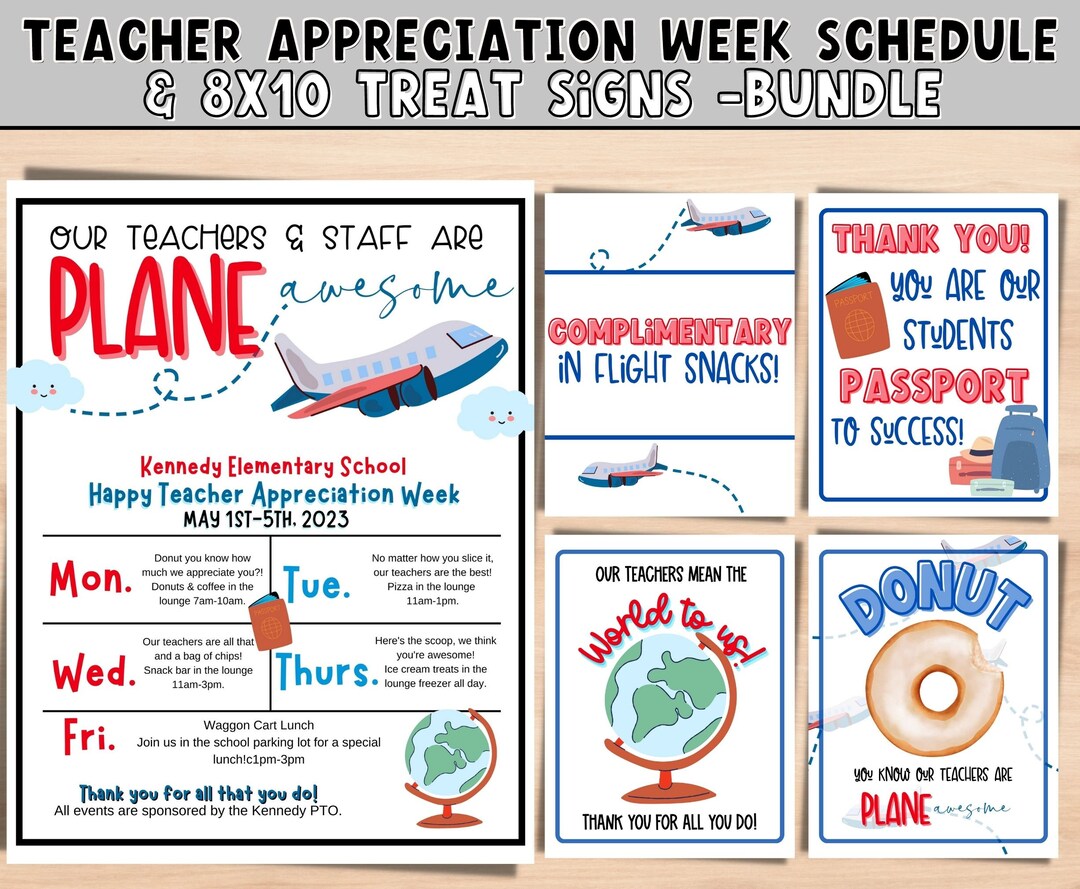 Plane AWESOME Teacher Appreciation Week Itinerary. Flyer Template for ...