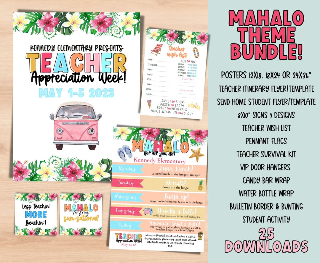 Beach Theme Teacher Appreciation Week Bundle Printable Signs, Gift Tag ...