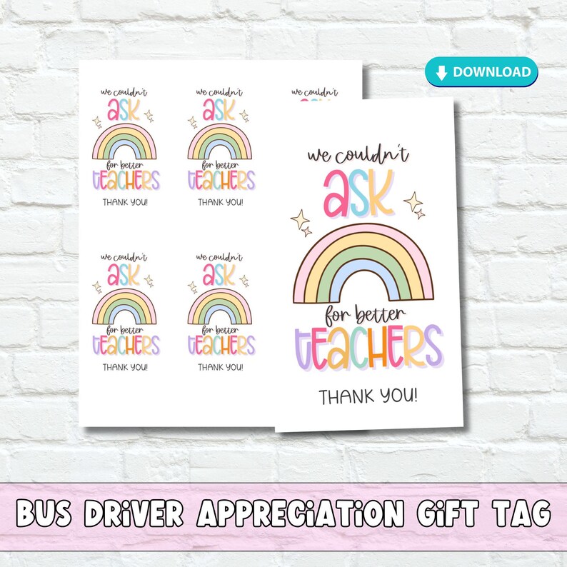 Teacher Appreciation Gift Tag: Pastel Rainbow Design (digital Download ...