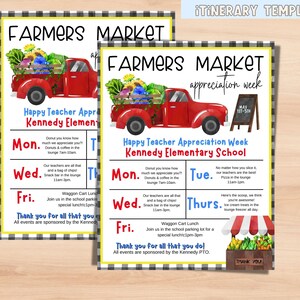 Farmers Market Teacher Appreciation Week Itinerary. Flyer Template for ...