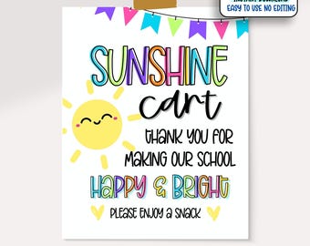 Sunshine Cart Sign, Thank You for Making This School so Happy & Bright ...