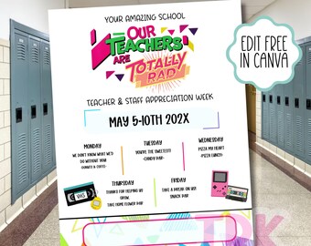Teacher Appreciation Week 2026 Schedule Template, 90s Rad Staff Theme ...