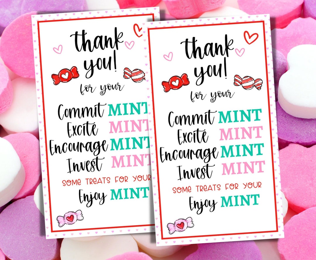 VALENTINE Teacher Appreciation Mint Printable Tags. Thank You for ...