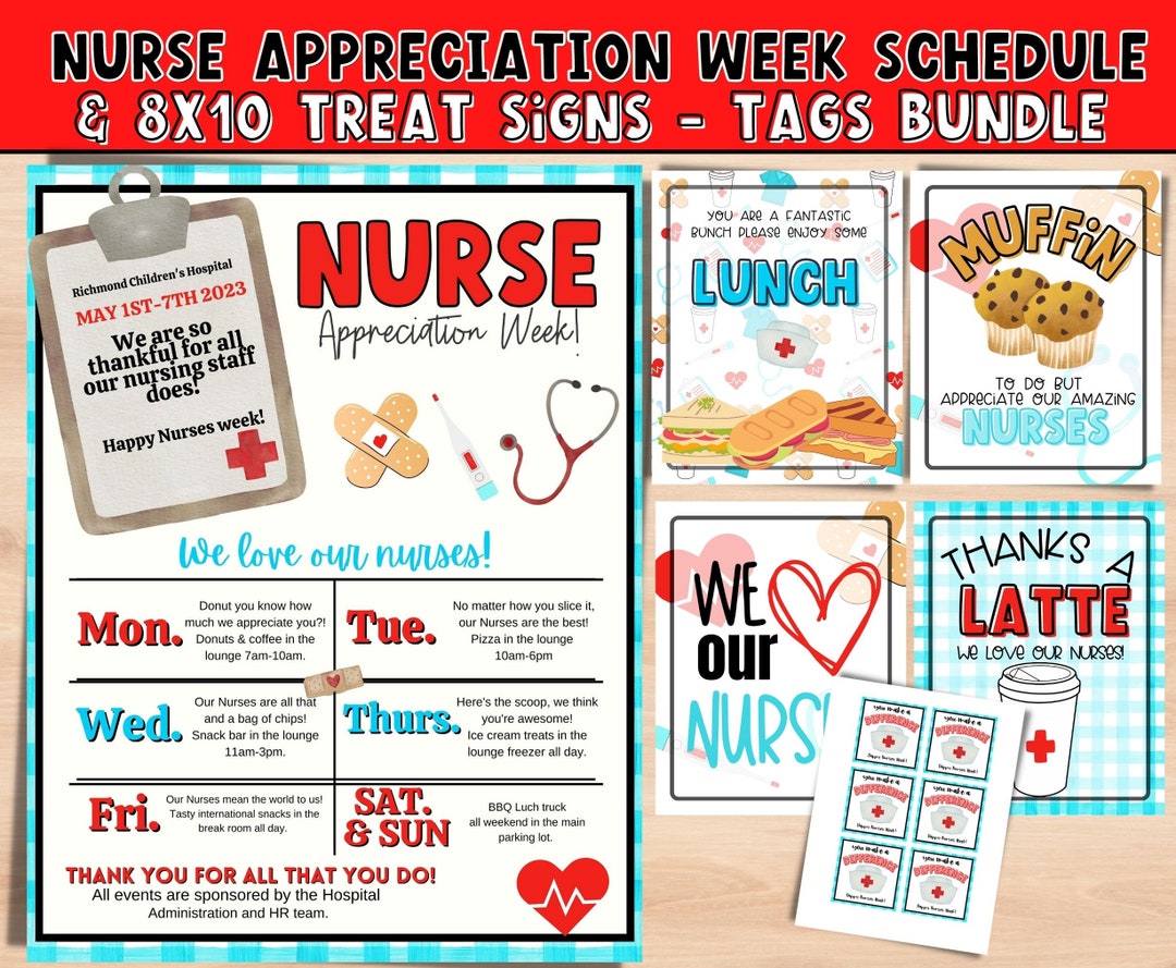 Nurses Appreciation Week Itinerary. Nurse Appreciation Sign. Nurse Gift ...