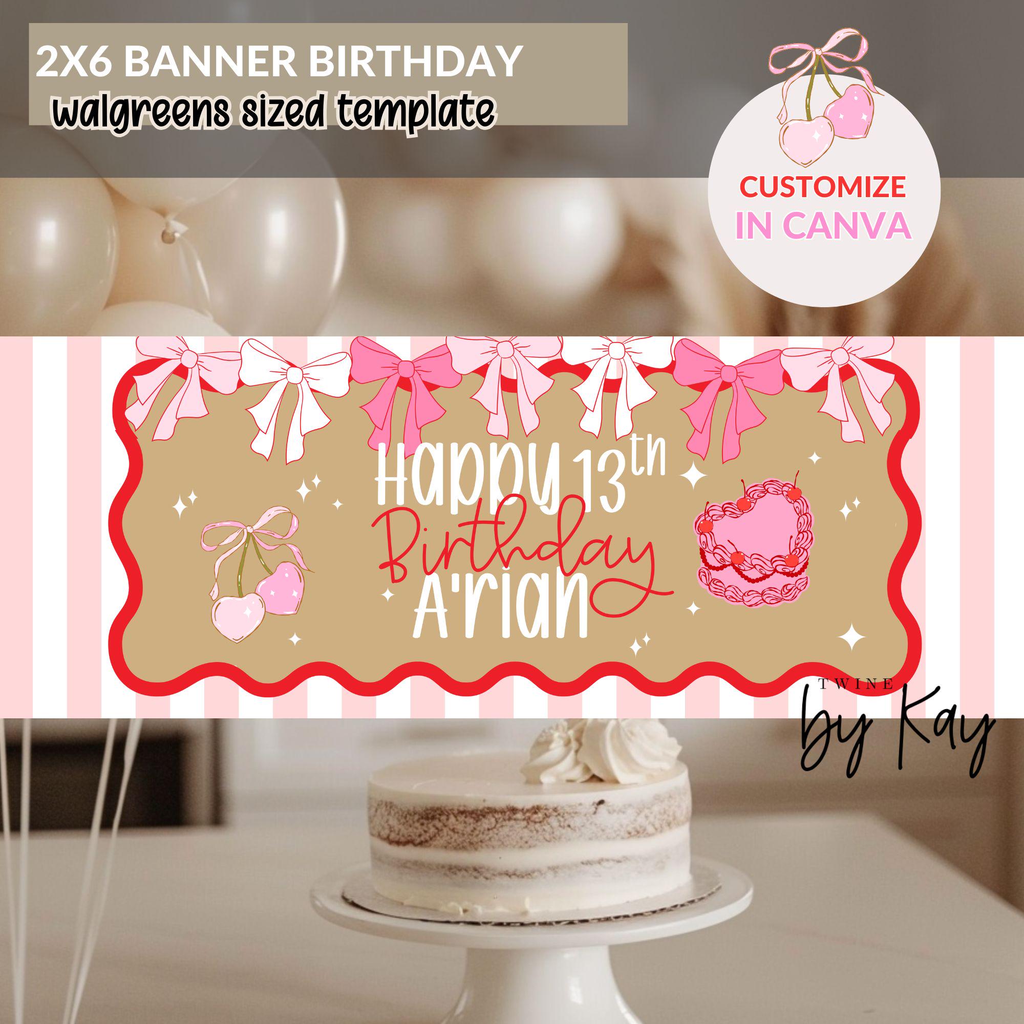 2x6 EDITABLE Cherry Cake Teen Girl Banner and Border Templates Digital ...