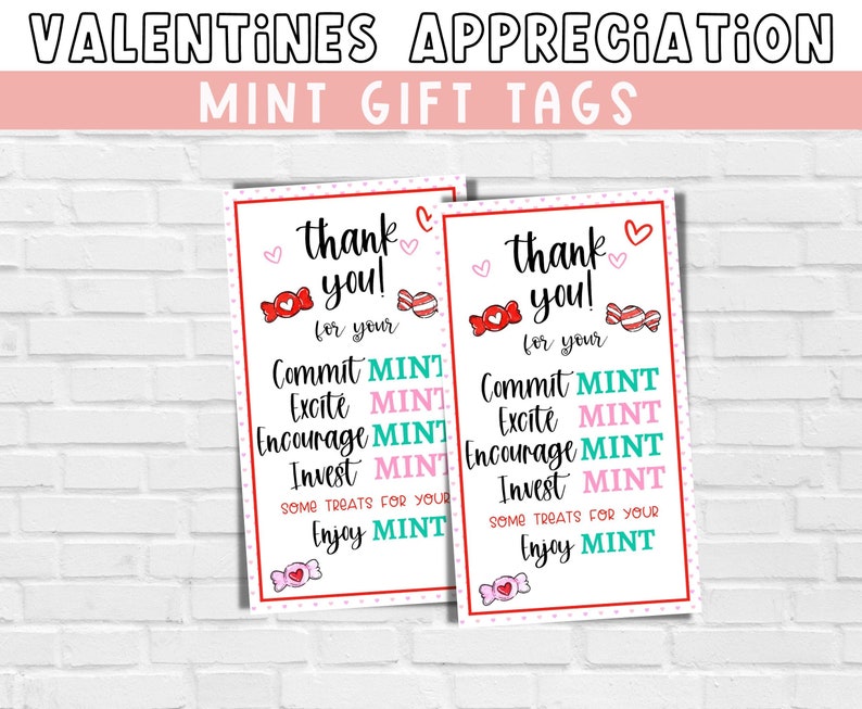 VALENTINE Teacher Appreciation Mint Printable Tags. Thank You for ...