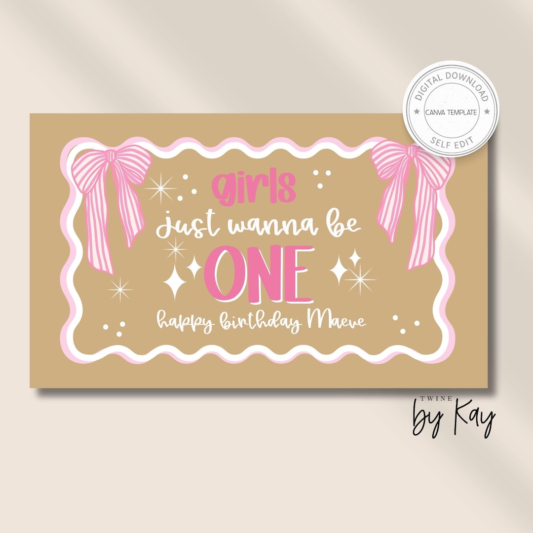 Pink Bow Banner | Girls Just Wanna Be One Painted Banner Template ...