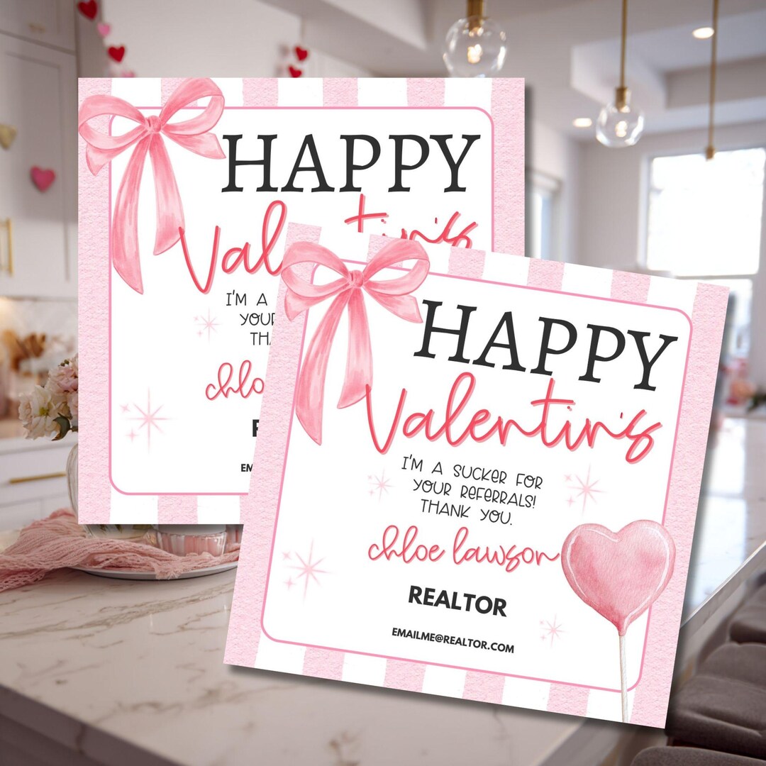 Realtor Valentine Cookie Tag, Modern Pop by Tag for Realtors, Printable ...
