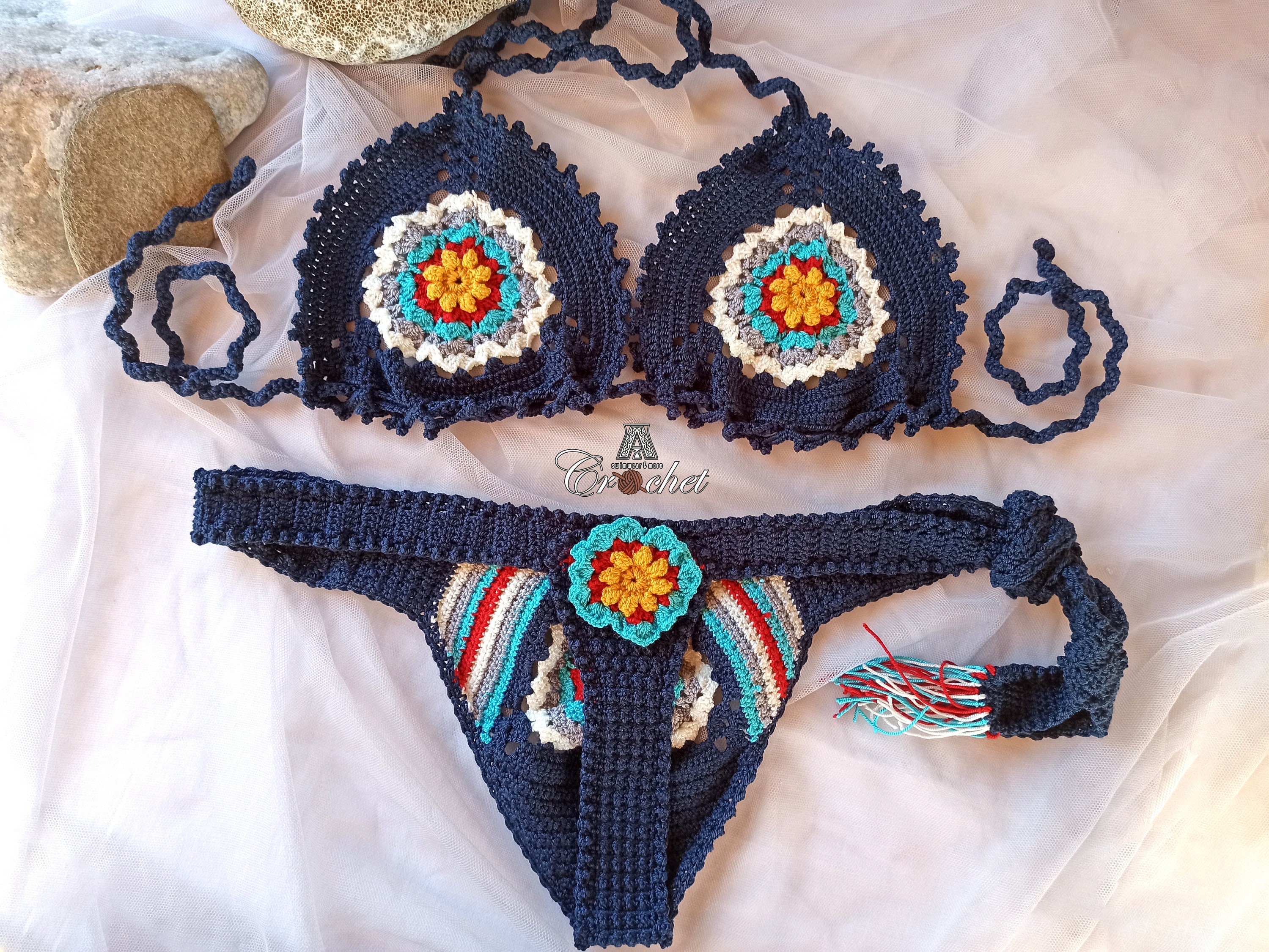 Granny Square Crochet Bikini Set, Handmade Crochet Thong Bikini, Unique ...