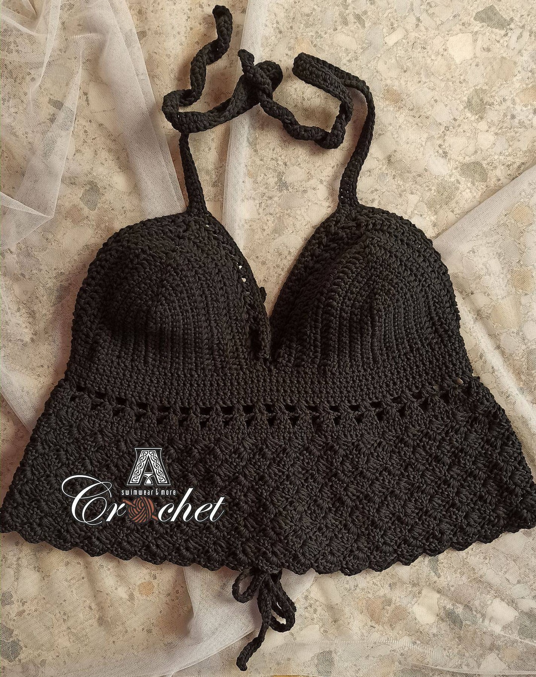 Black Crochet Top, Crochet Knit Top, Crochet Halter Top, Summer ...