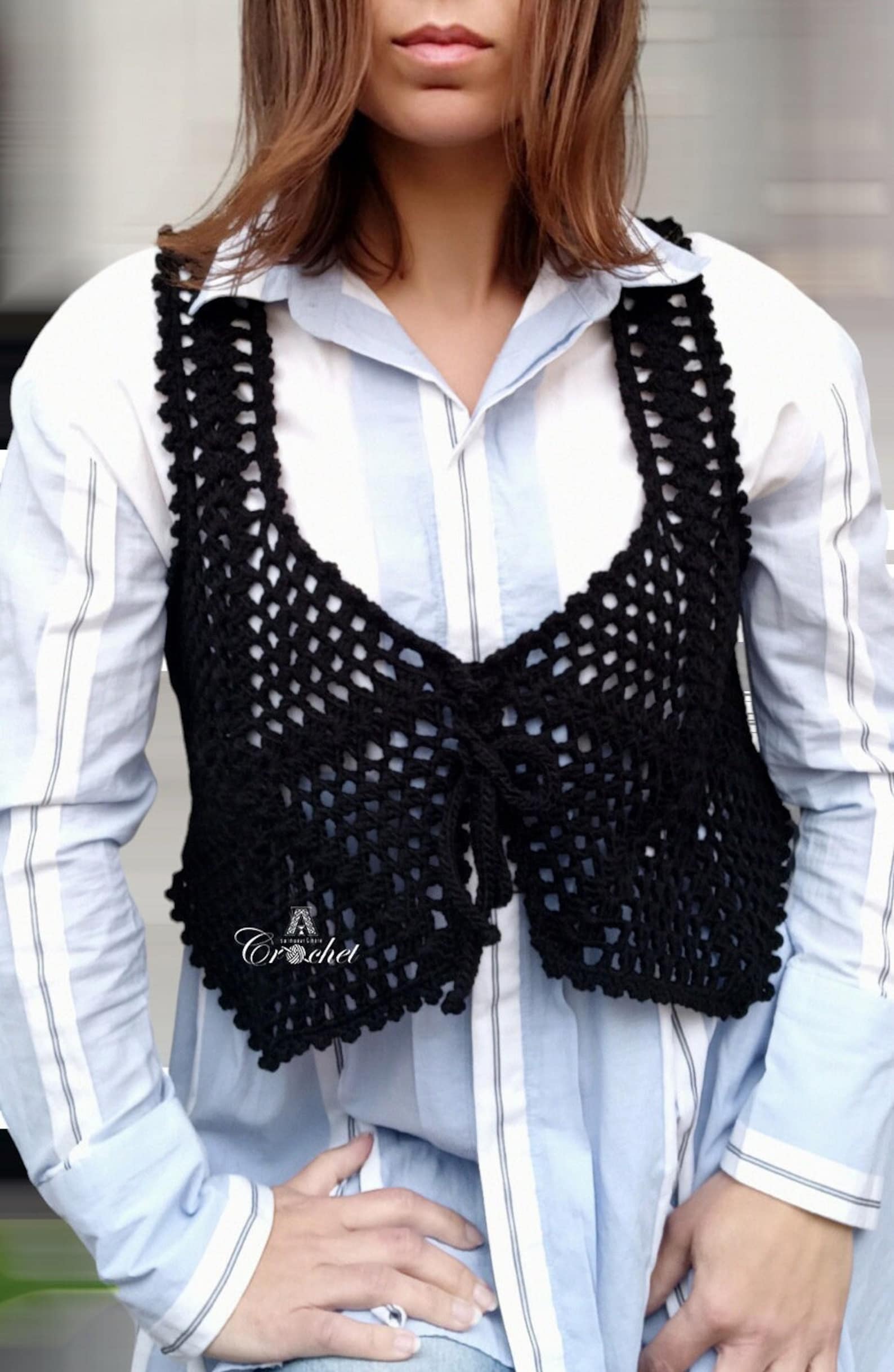 Crochet Crop Vest, Black Vest for Women, Bohemian Stylish Gift - Etsy