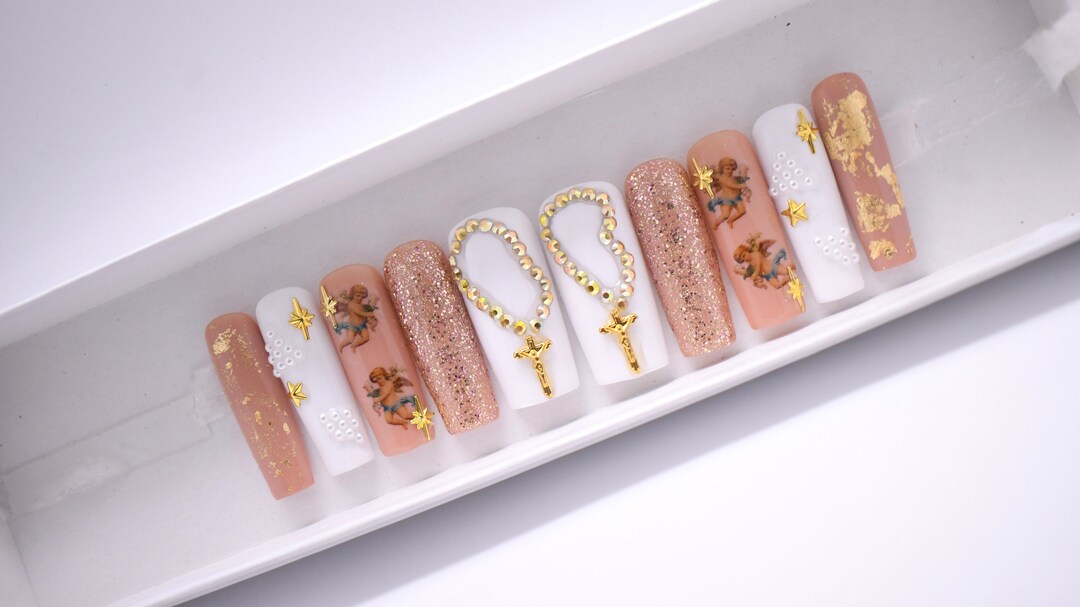 Press on Nails, Glue on Nails, Cherubs Angel Nails, Press on Nail Set ...