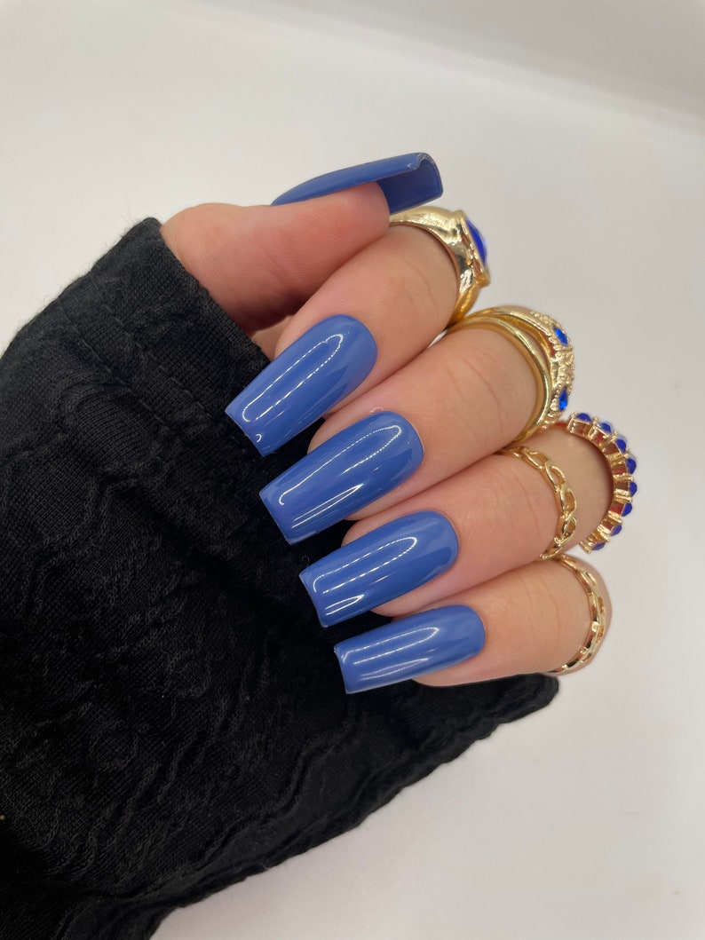Blue Press on Nails Blue Nails Press Ons Press on Nails - Etsy
