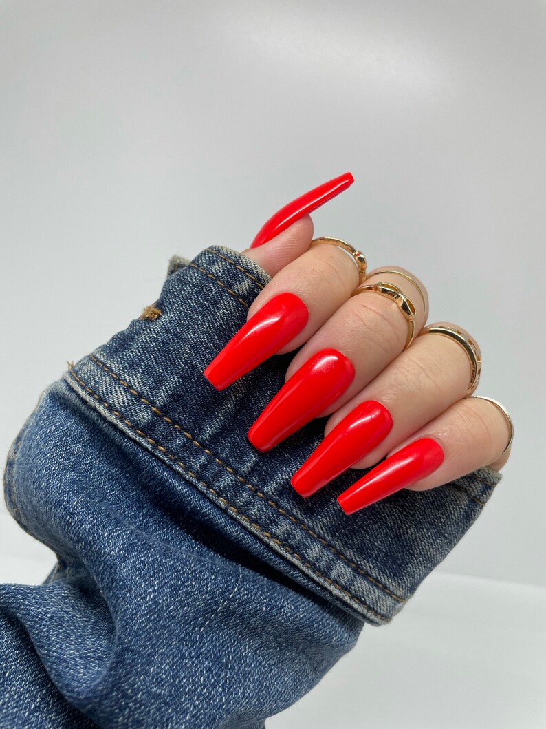 Red Press on Nails Red Nails Long Press on Nails Matte or - Etsy