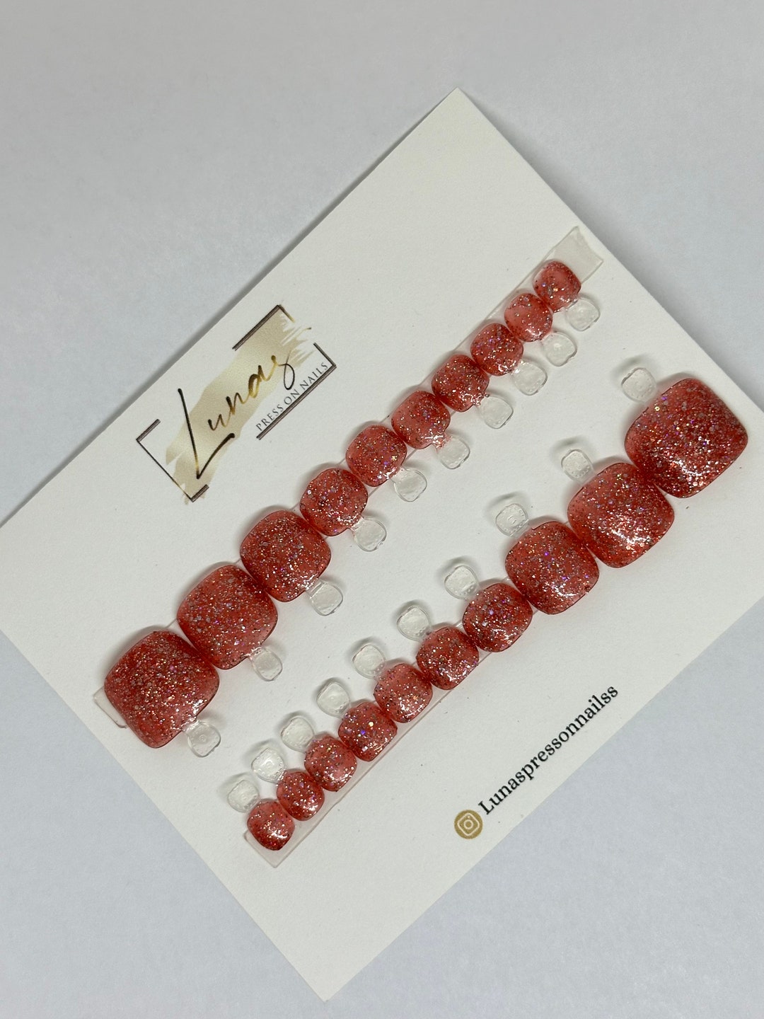 20 Pcs Press on Toe Nails, DIY Pedicure, Press on Toes, Red Glitter ...
