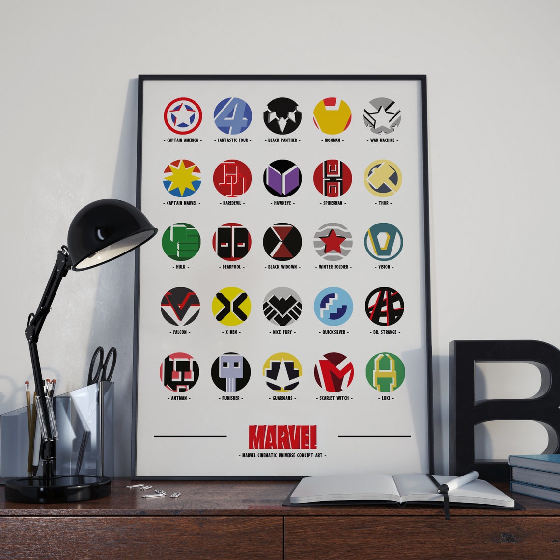 MARVEL Logos Print Handmade Concept Art Marvel Cinematic Universe, Iron ...