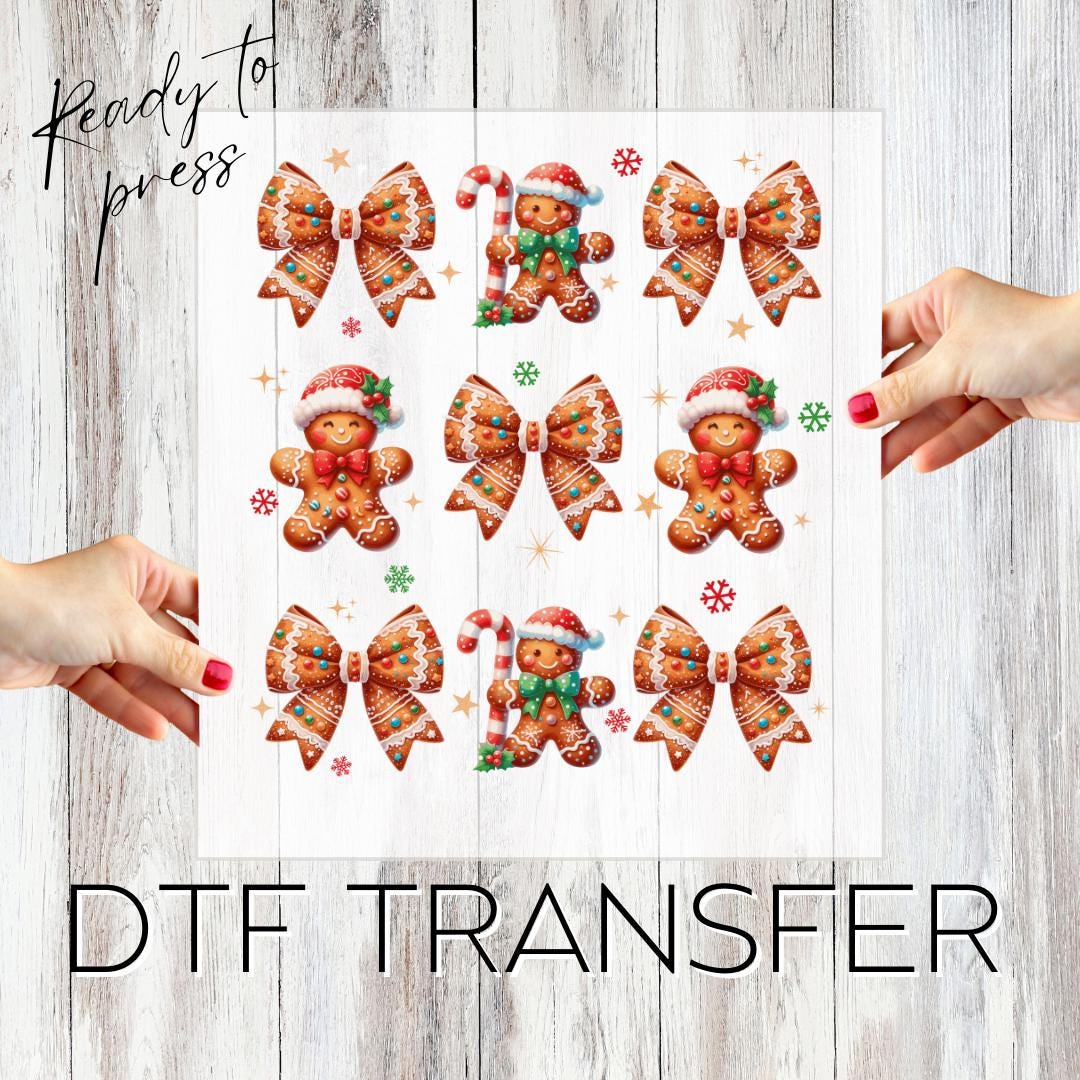 Gingerbread Coquette Bow Collage DTF Transfer. Christmas Ready to Press ...