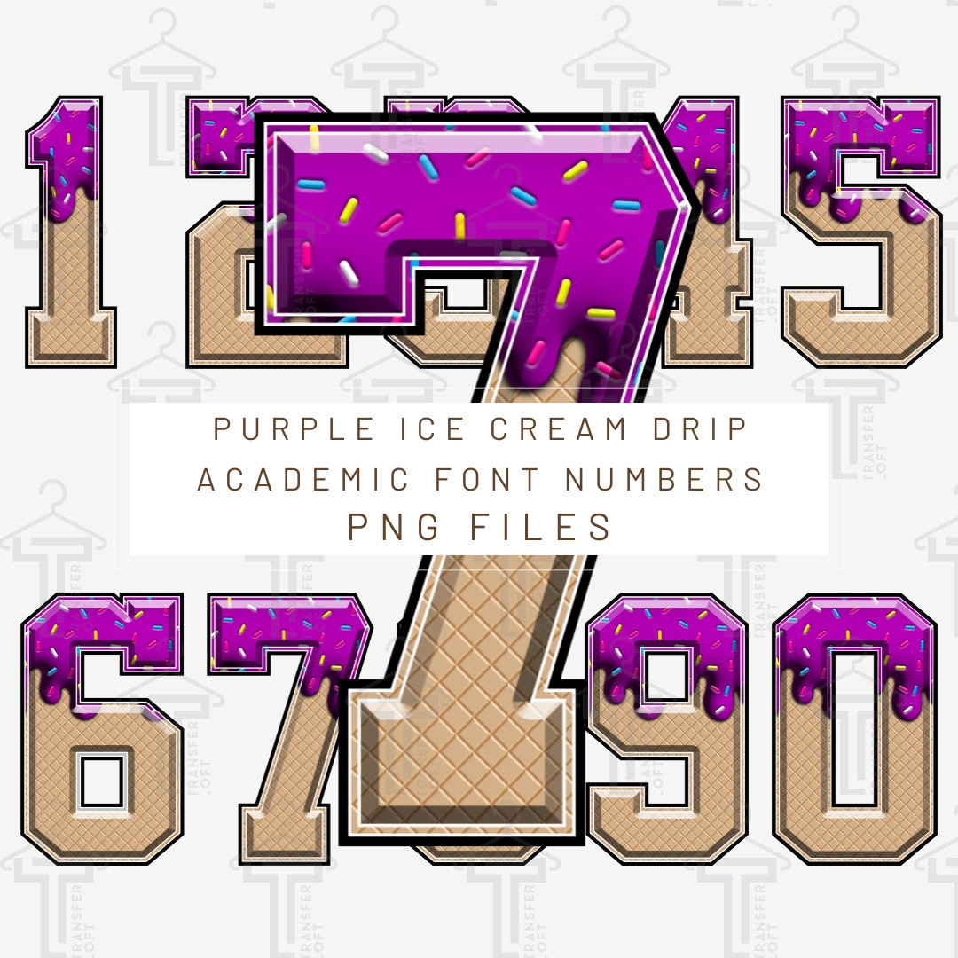 PNG Digital File. Purple Ice Cream Drip Numbers. Ready to Download and ...