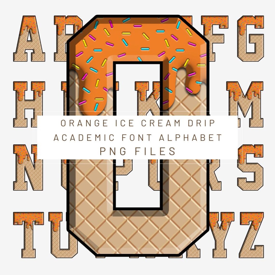 PNG Digital File. Orange Ice Cream Drip Letters Academic Font. Ready to ...