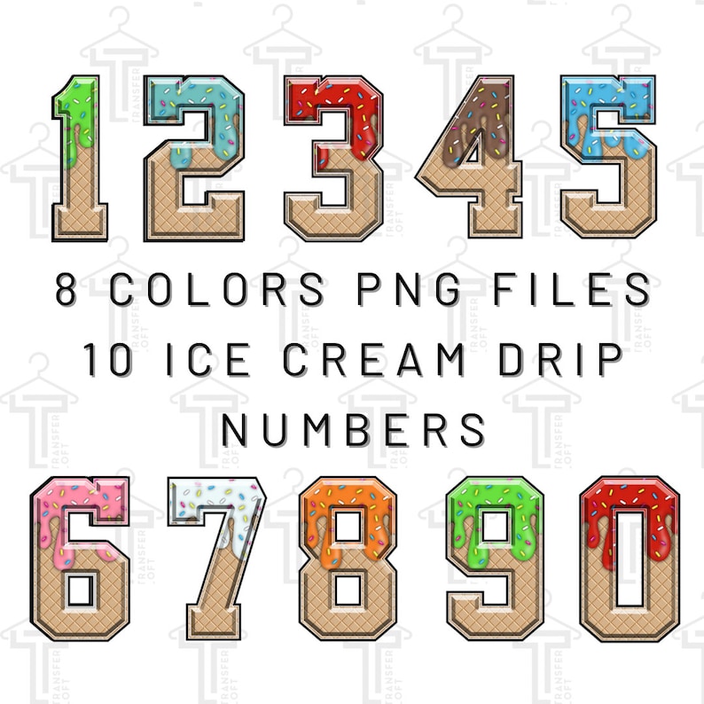 PNG Digital File. 8 Colors Ice Cream Drip Numbers. Ready to Download ...