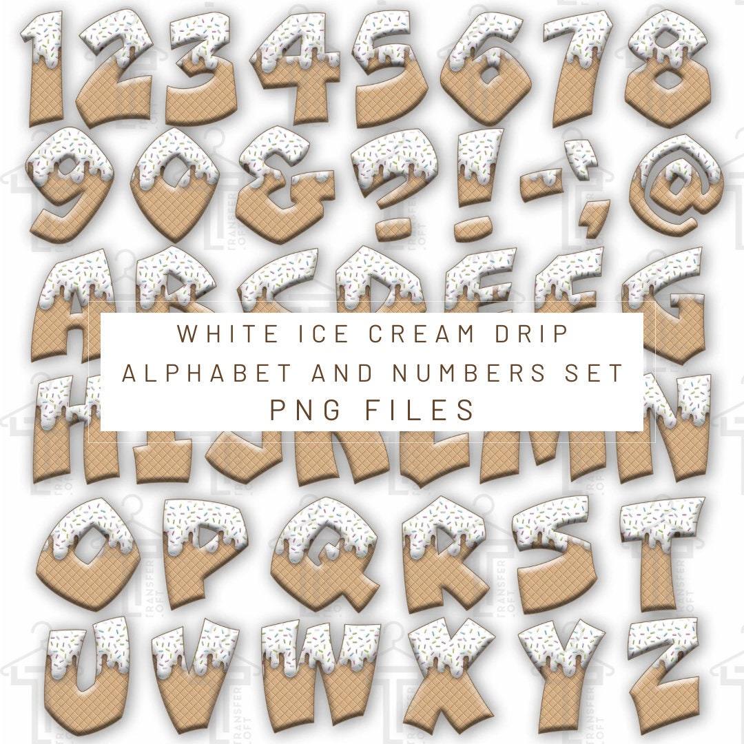 PNG Digital File. White Ice Cream Drip Letters and Numbers. Ready to ...