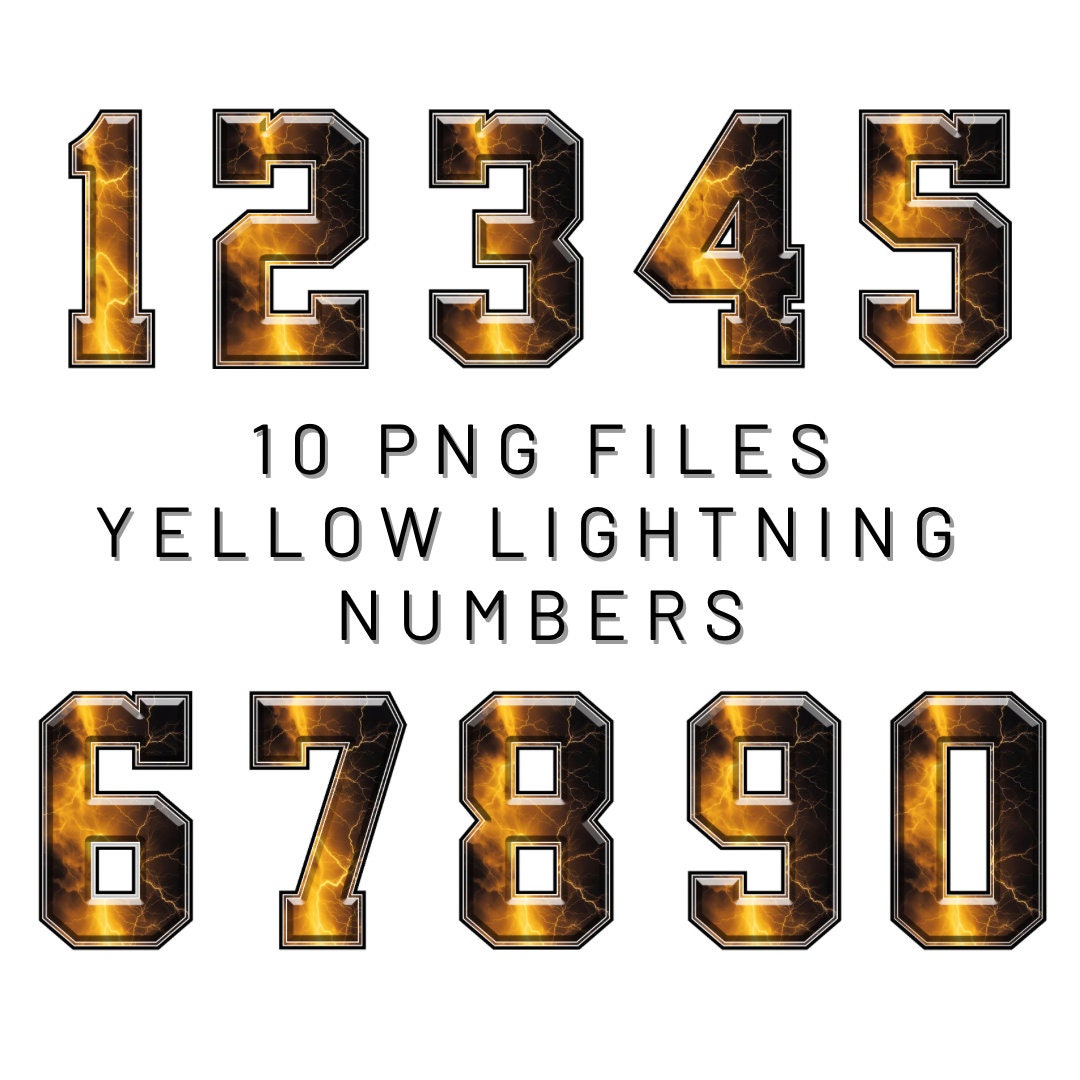 PNG Digital File. 10 Yellow Lightning Print Numbers. Ready to Download ...