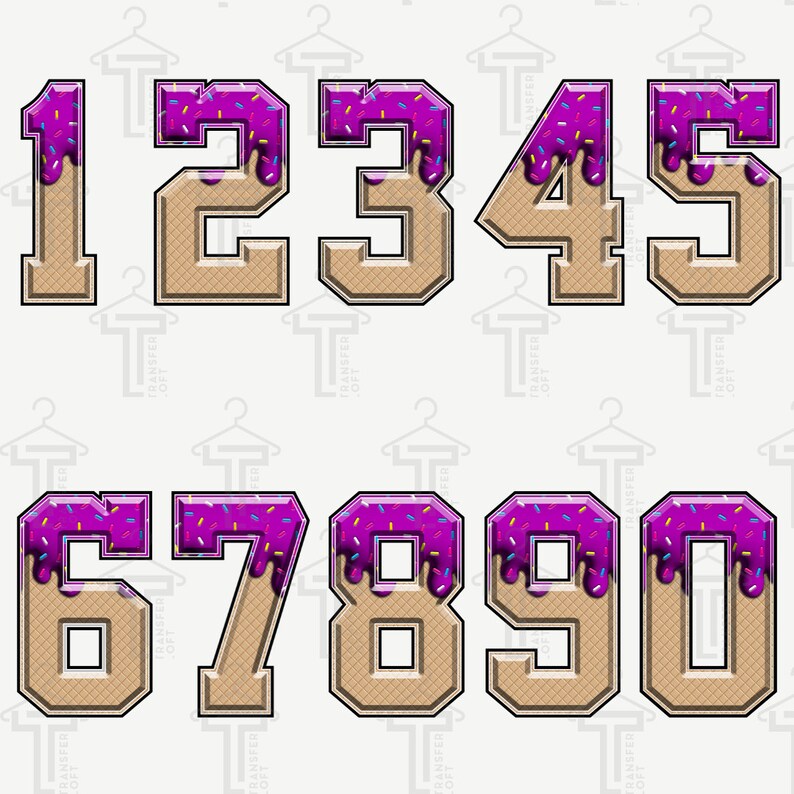 PNG Digital File. Purple Ice Cream Drip Numbers. Ready to Download and ...