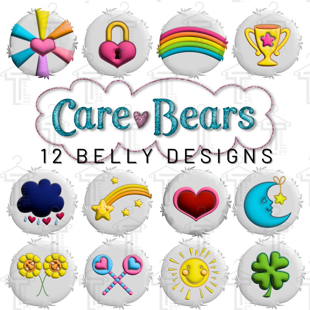 Care Bears Belly DTF Transfer. Ready to Press, Iron On. 12 Different ...