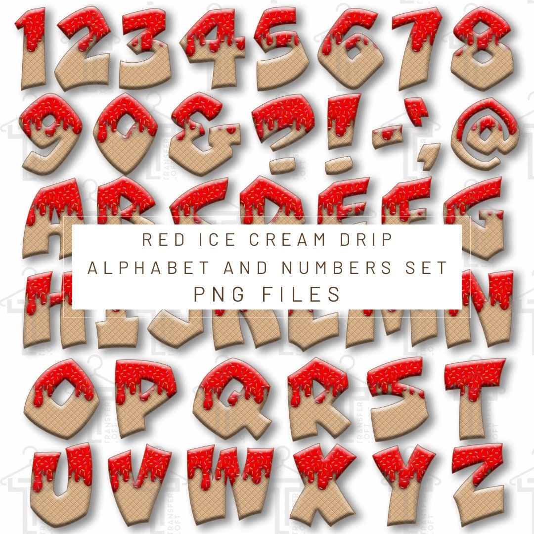 PNG Digital File. Red Ice Cream Drip Letters and Numbers. Ready to ...