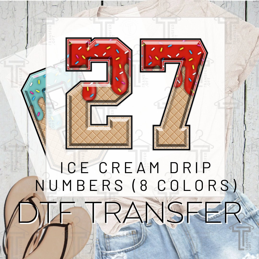 Ice Cream Drip Number Transfer. Fun Graphic DTF Print for T-shirt ...