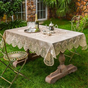 Luxury Victorian Embroidered Linen Tablecloth With Classic Lace and ...