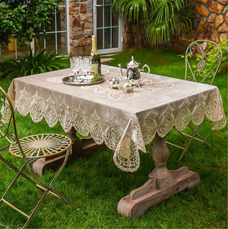 Luxury Victorian Embroidered Linen Tablecloth With Classic Lace and ...