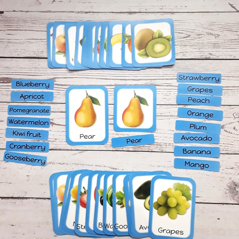 FRUITS Flashcard, Food Group, Montessori Flashcards, Educational ...