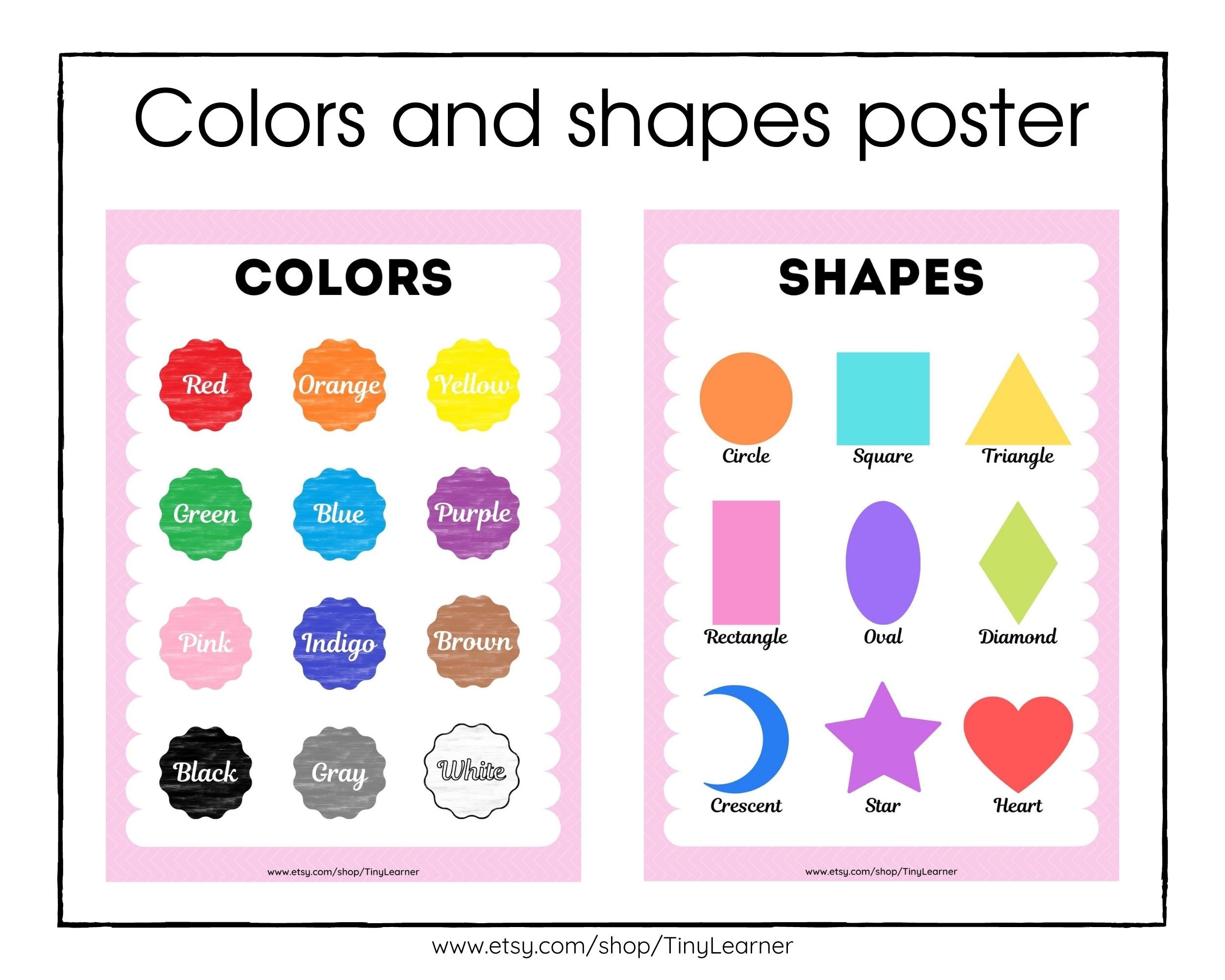 Colors and shapes poster Colors chart Shapes chart | Etsy