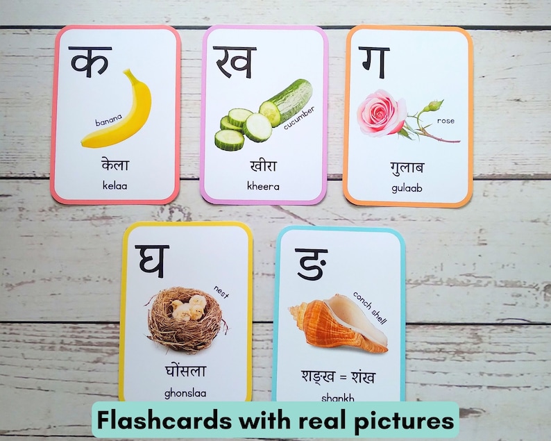 Hindi Varnamala Flashcards With Real Pictures, Swar Vyanjan Flashcard ...
