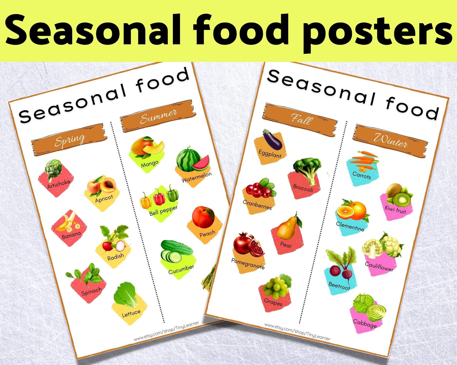 Seasonal food posters for classroom decoration and kitchen | Etsy