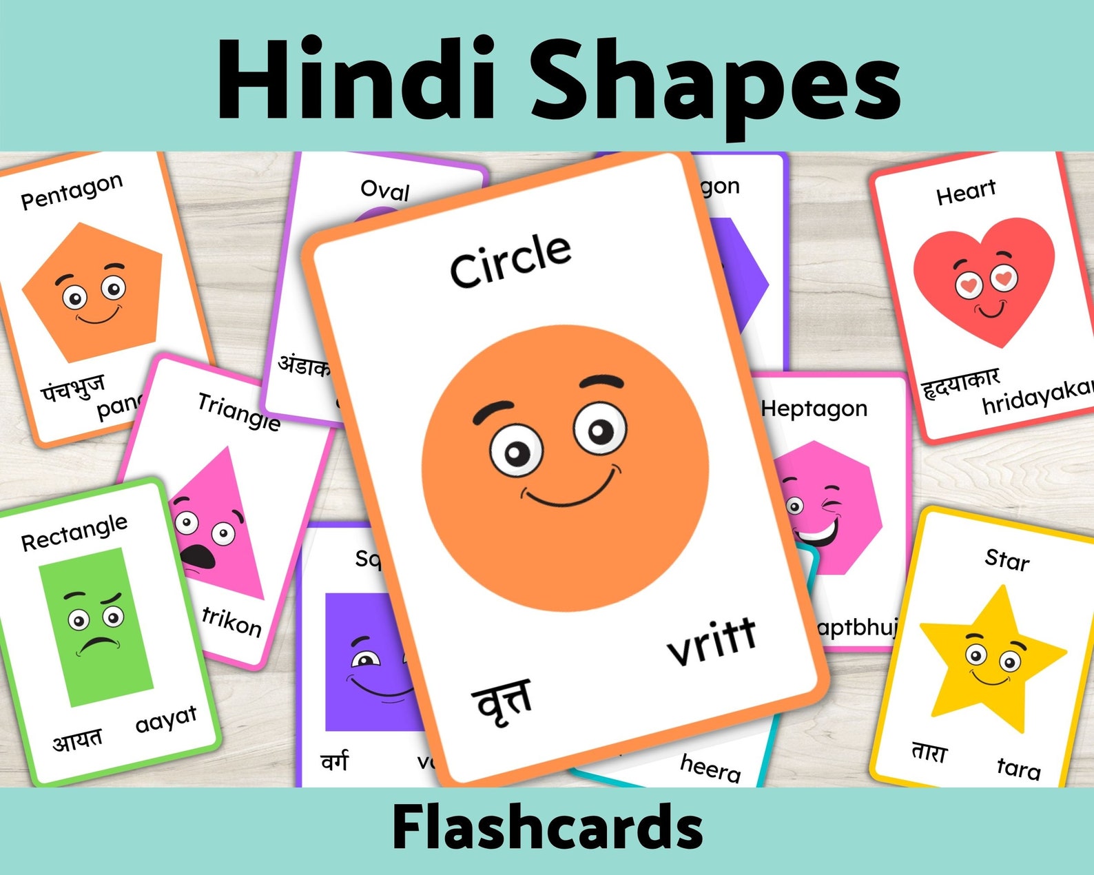Hindi shapes flashcards learn hindi pronunciation homeschool | Etsy