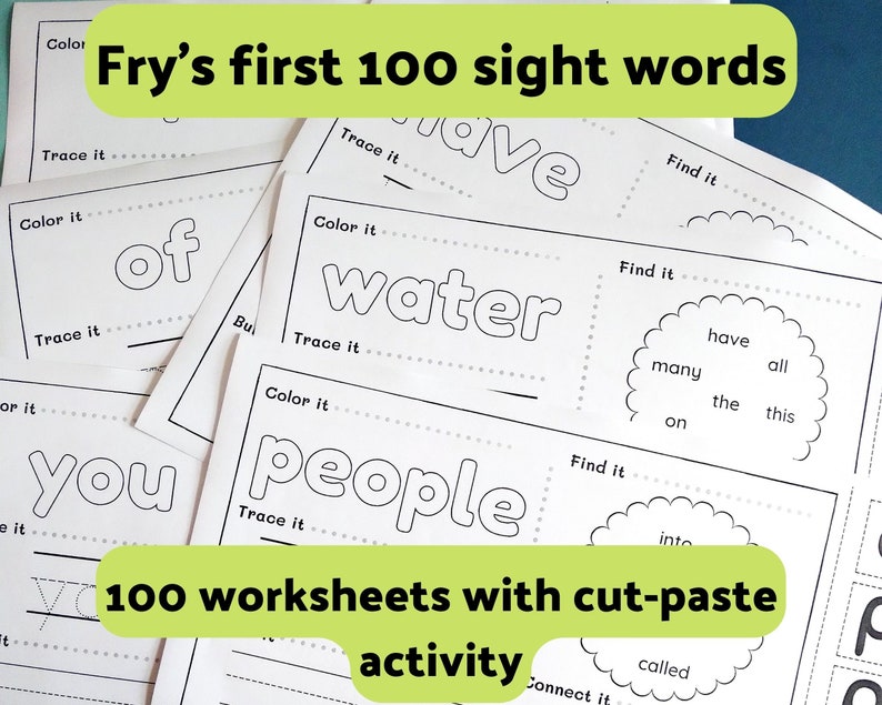 Fry's First 100 Sight Word Worksheets, Printable Sight Word Activity ...