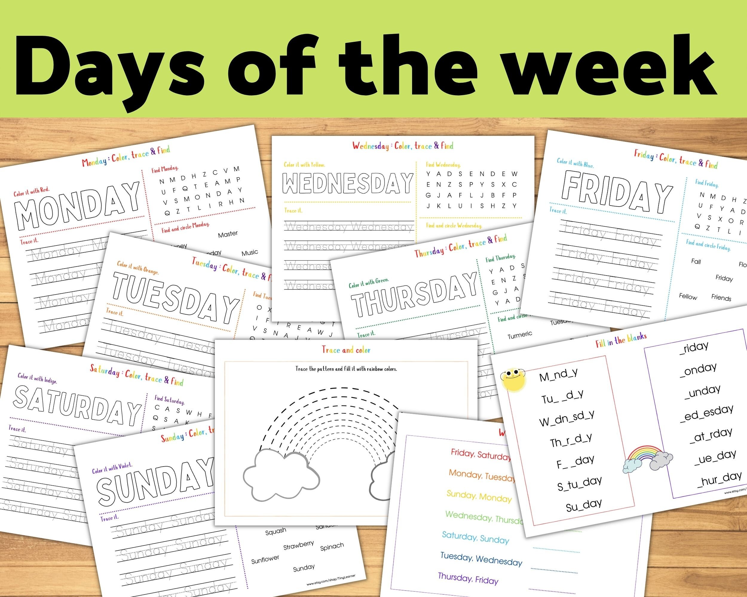 Printable Days of the Week Activity Worksheets Learn Days No - Etsy UK