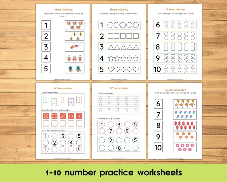 Kindergarten Math, 1-20 Number Worksheets, Number Match, Counting ...