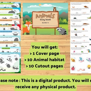 Animal Habitat Busy Book, Matching Activity, Animals Shadow Matching ...