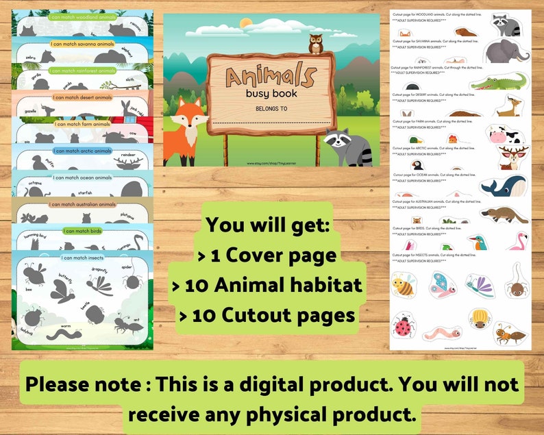 Animal Habitat Busy Book, Matching Activity, Animals Shadow Matching ...
