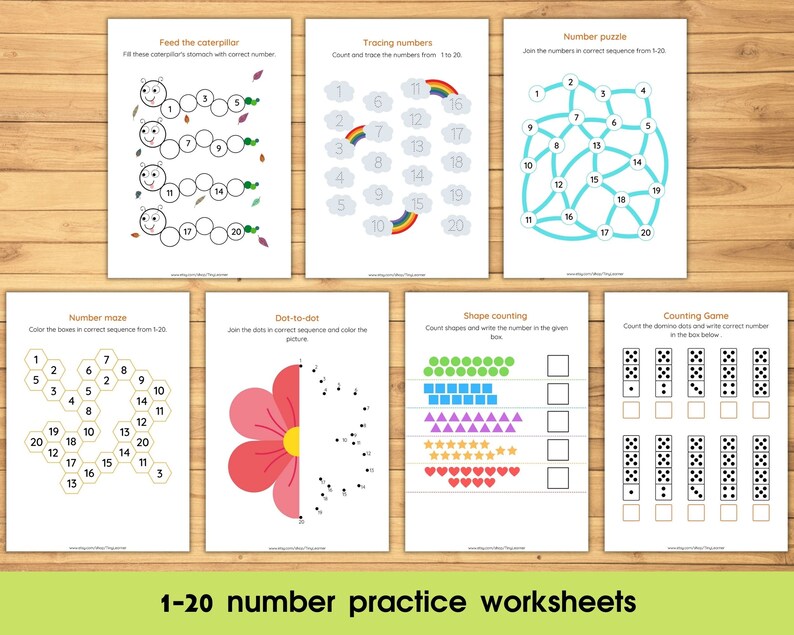 Kindergarten Math, 1-20 Number Worksheets, Number Match, Counting ...