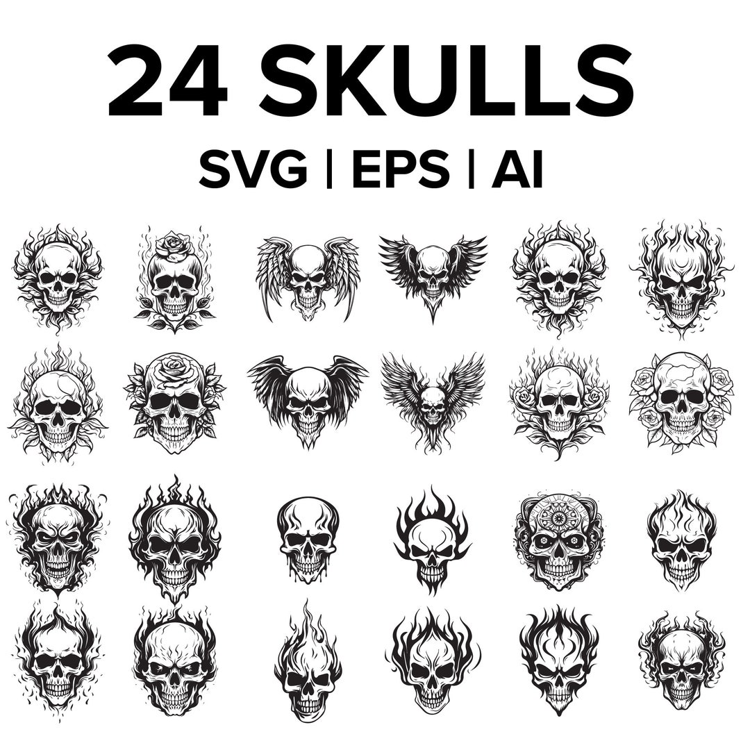24 Skulls, Skull SVG, Skull Clipart, Skull Vector, Skull AI - Etsy