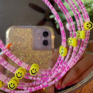 Pink Beaded Preppy Smiley Face Emoji Necklace Gifts for Teenage Girls ...