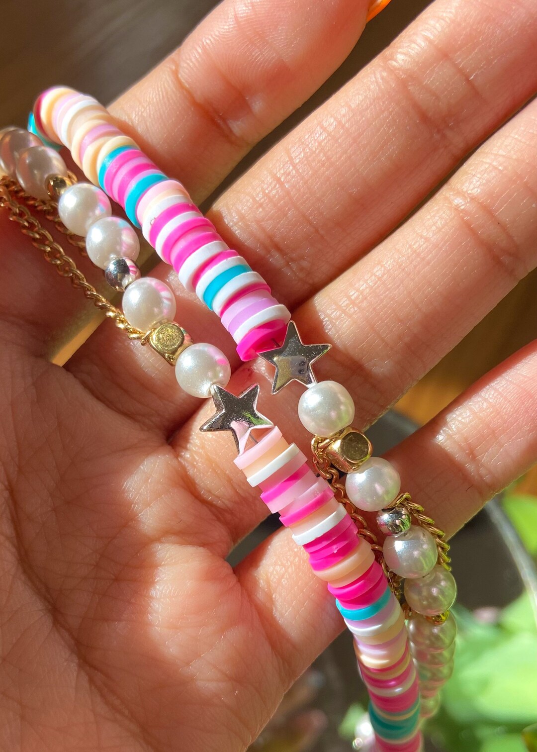 Preppy Beaded Star Friendship Bracelet Set for Best Friends, Clay ...